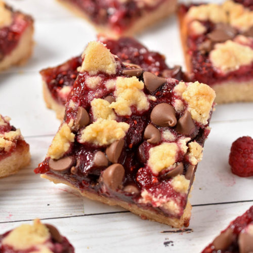 Raspberry Chocolate Crumble Bars - My Sweet Precision