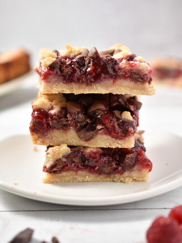 Raspberry Chocolate Crumble Bars - My Sweet Precision